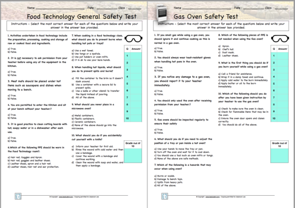 Food Technology - Printable Safety Tests - Teacher Professional Development