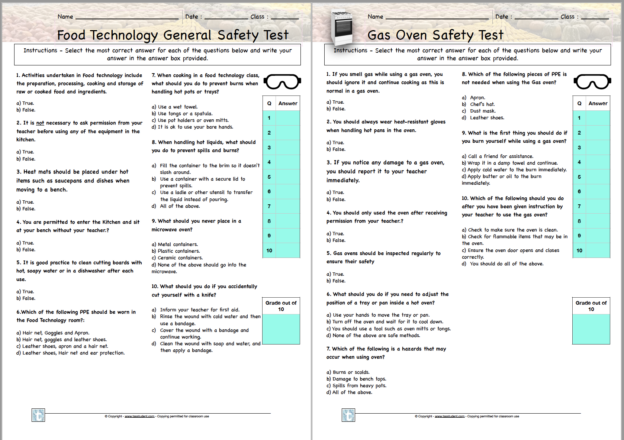 Food Technology - Printable Safety Tests - Teacher Professional Development