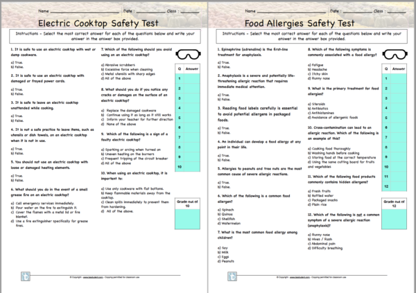 Food Technology - Printable Safety Tests - Teacher Professional Development