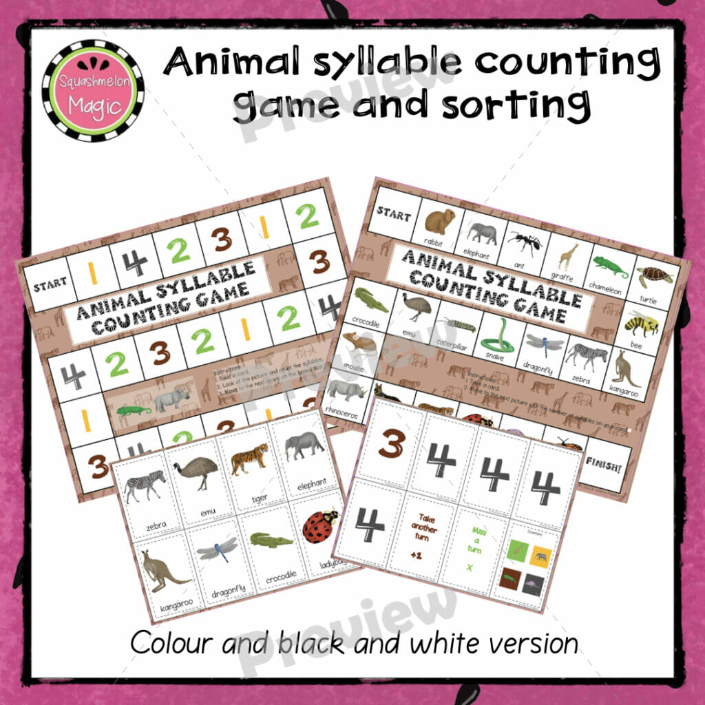 Animal syllable counting game and sorting - phonological awareness ...
