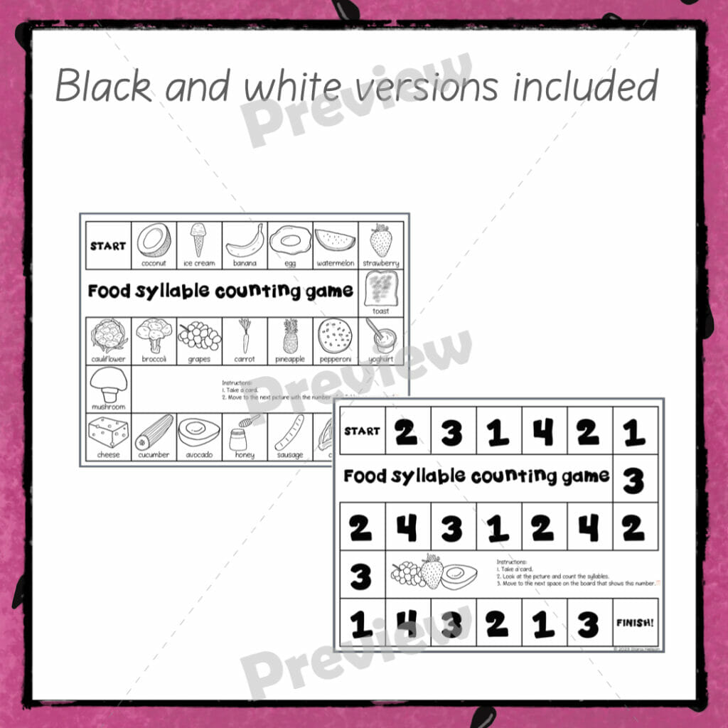 Food syllable counting game and sorting - phonological awareness ...