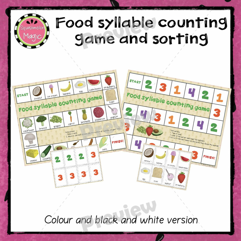 Food syllable counting game and sorting - phonological awareness ...