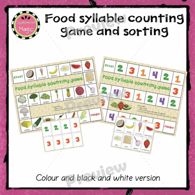 Food syllable counting game and sorting - phonological awareness ...