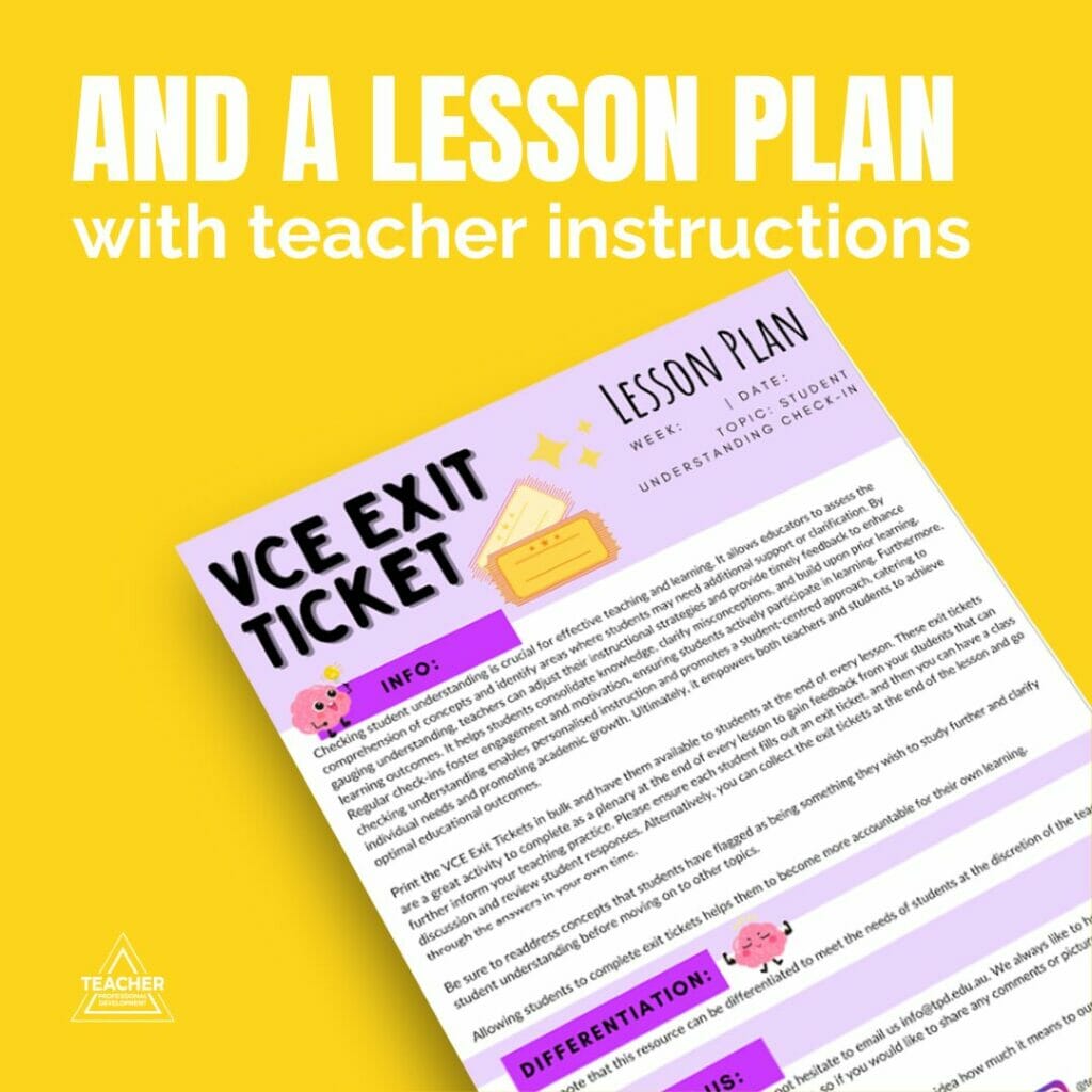 VCE Exit Ticket - Teaching Resource