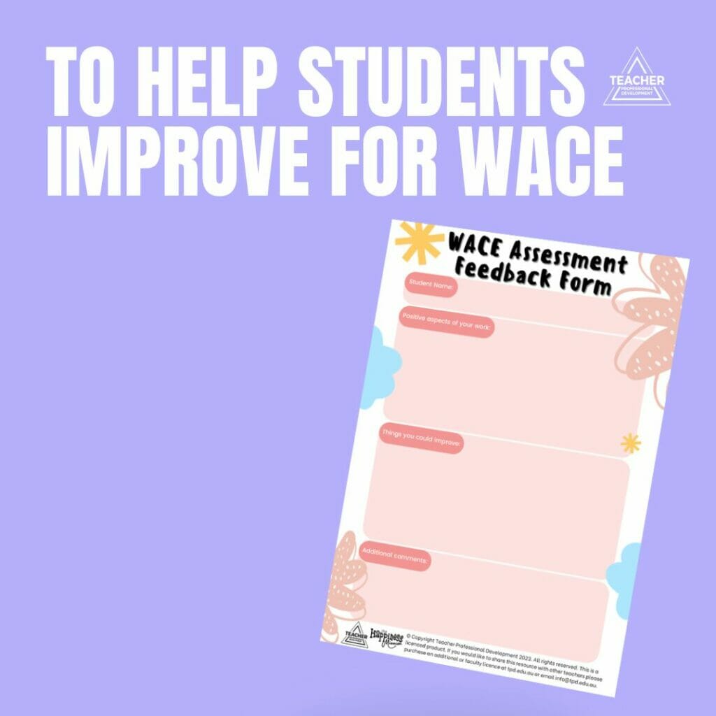 WACE Assessment Feedback Form - Teaching Resource
