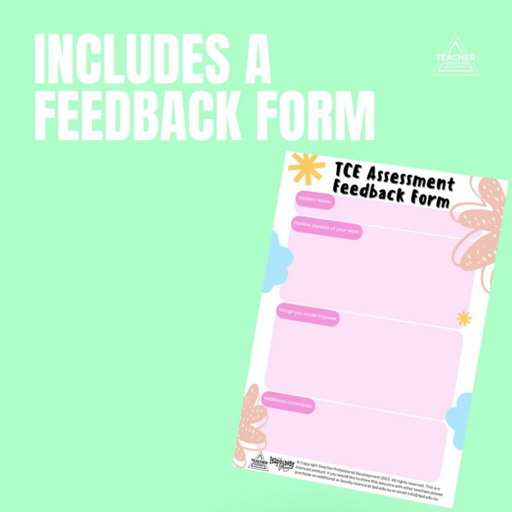TCE Assessment Feedback Form - Teaching Resource