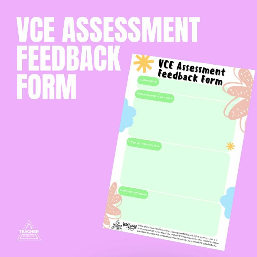 VCE Assessment Feedback Form - Teaching Resource
