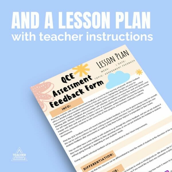 QCE Assessment Feedback Form - Teaching Resource