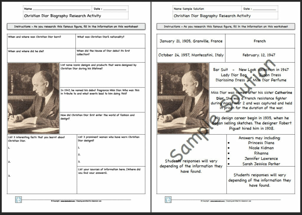 People in Fashion Design - Christian Dior - Teacher Professional ...