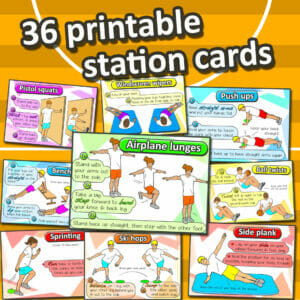 Fitness Circuit Station cards - 36 PE gym activities: Primary ...