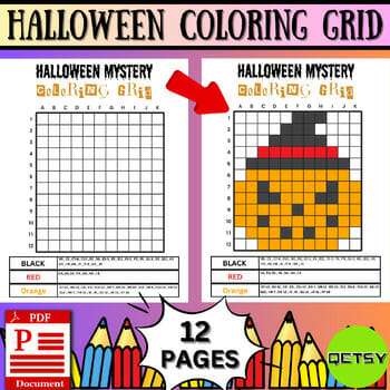 Enchanting Halloween Pixel Art: Mystery Pictures Coloring Grid Activity ...