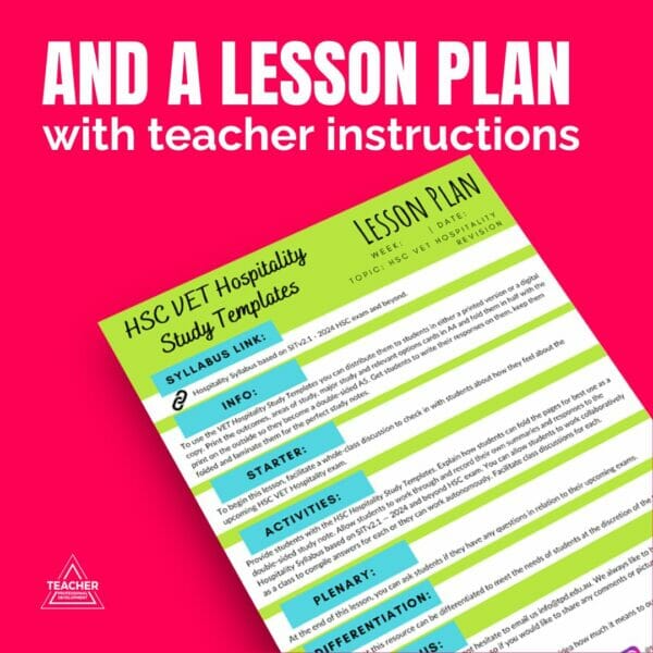 NEW Syllabus HSC VET Hospitality Study Templates - 2024 Implementation ...