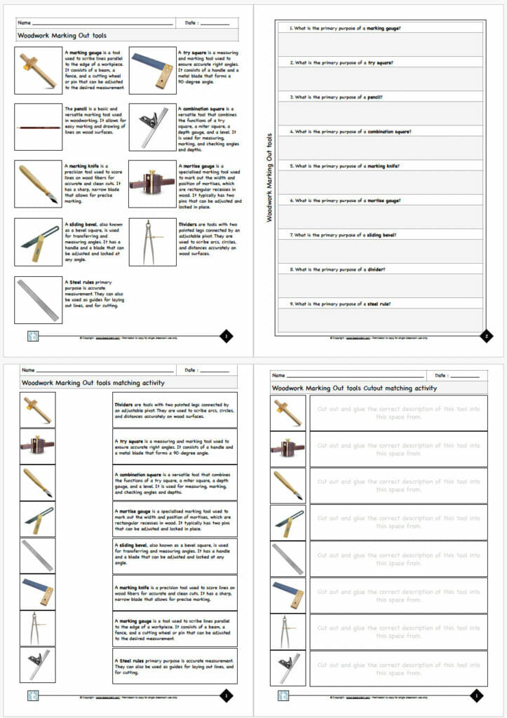 Woodwork Lessons - Set 7 - "Woodwork Marking Out Tools" - Teacher ...