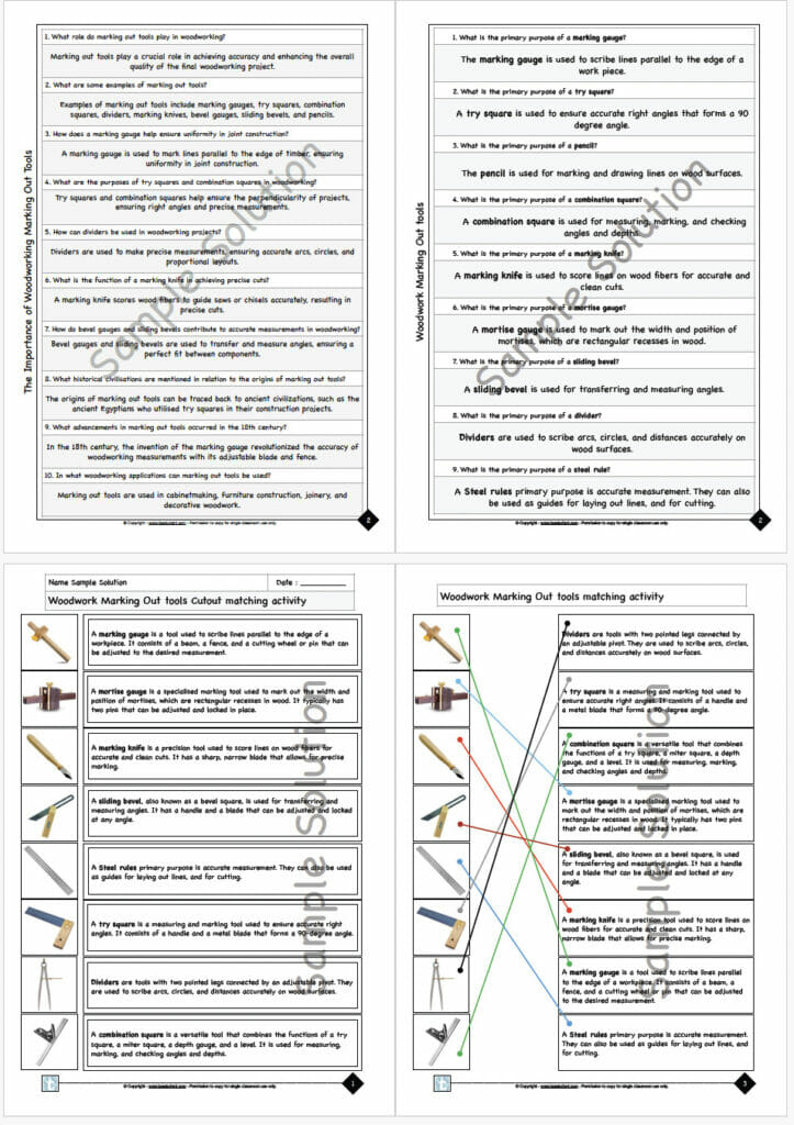 Woodwork Lessons - Set 7 - "Woodwork Marking Out Tools" - Teacher ...