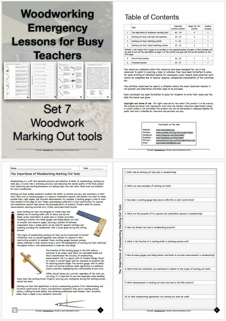 Woodwork Lessons - Set 7 - "Woodwork Marking Out Tools" - Teacher ...