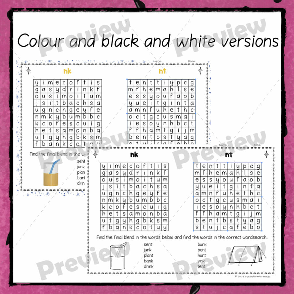 Final consonant blend wordsearch sort - literacy worksheets - Teacher ...