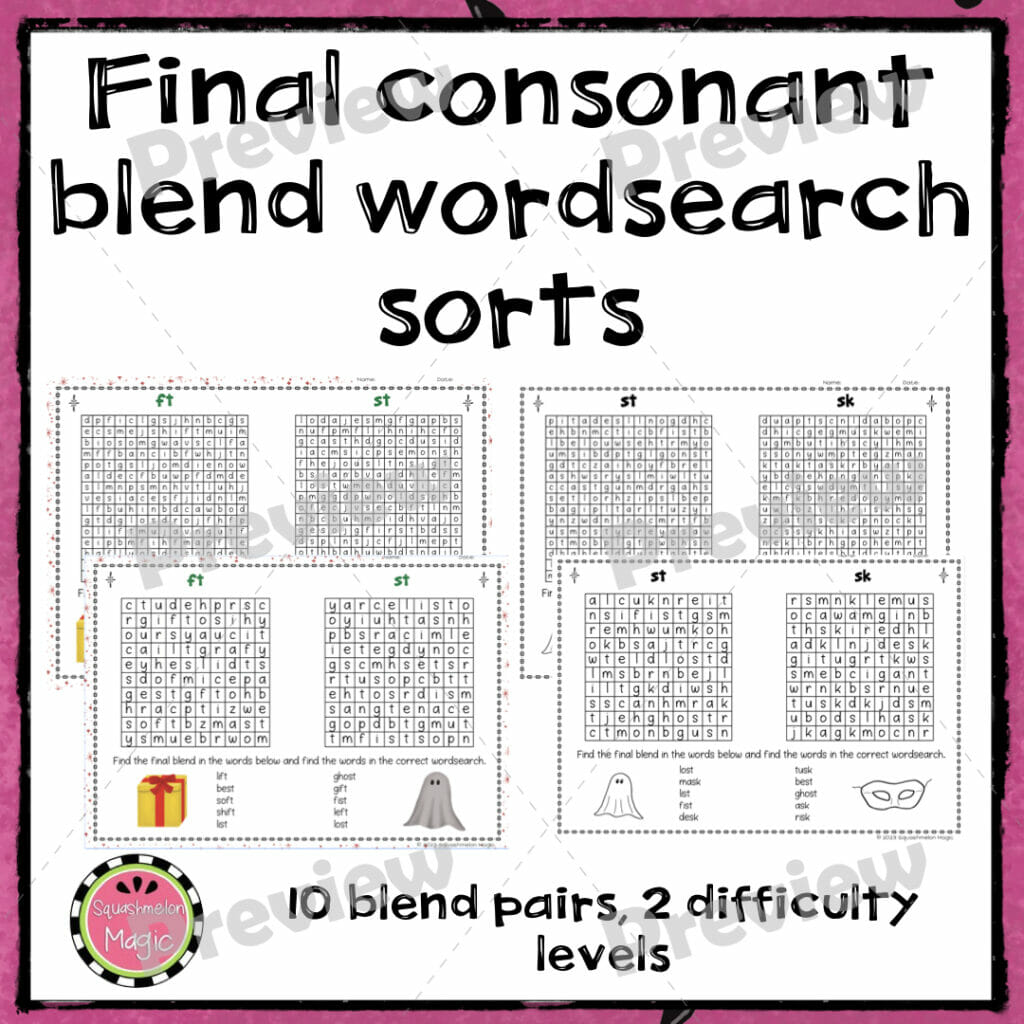 Final consonant blend wordsearch sort - literacy worksheets - Teacher ...