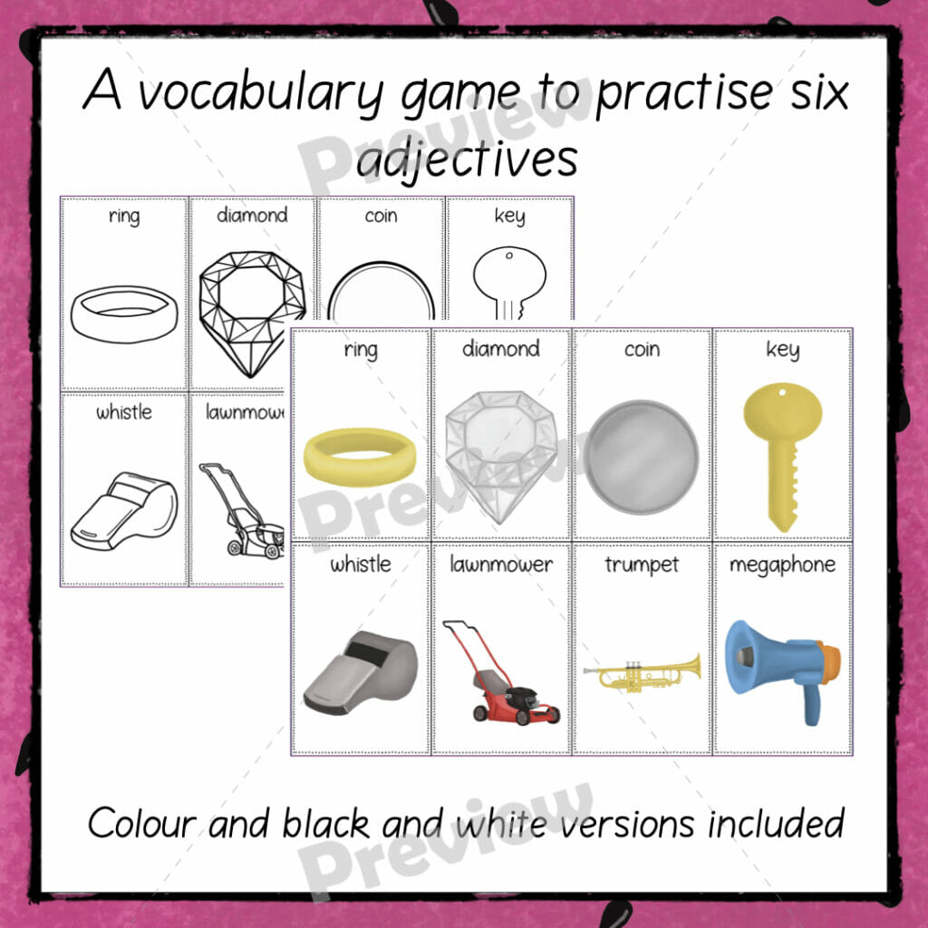 Adjective Capture 2 - Vocabulary game matching pictures to six ...