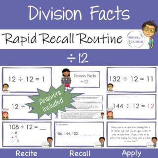 12 Times Tables Basic Multiplication Division Facts WARM UP Worksheets ...