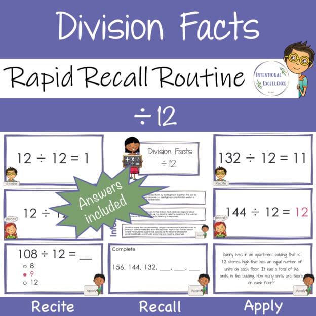 12 Times Tables Basic Multiplication Division Facts WARM UP Worksheets ...