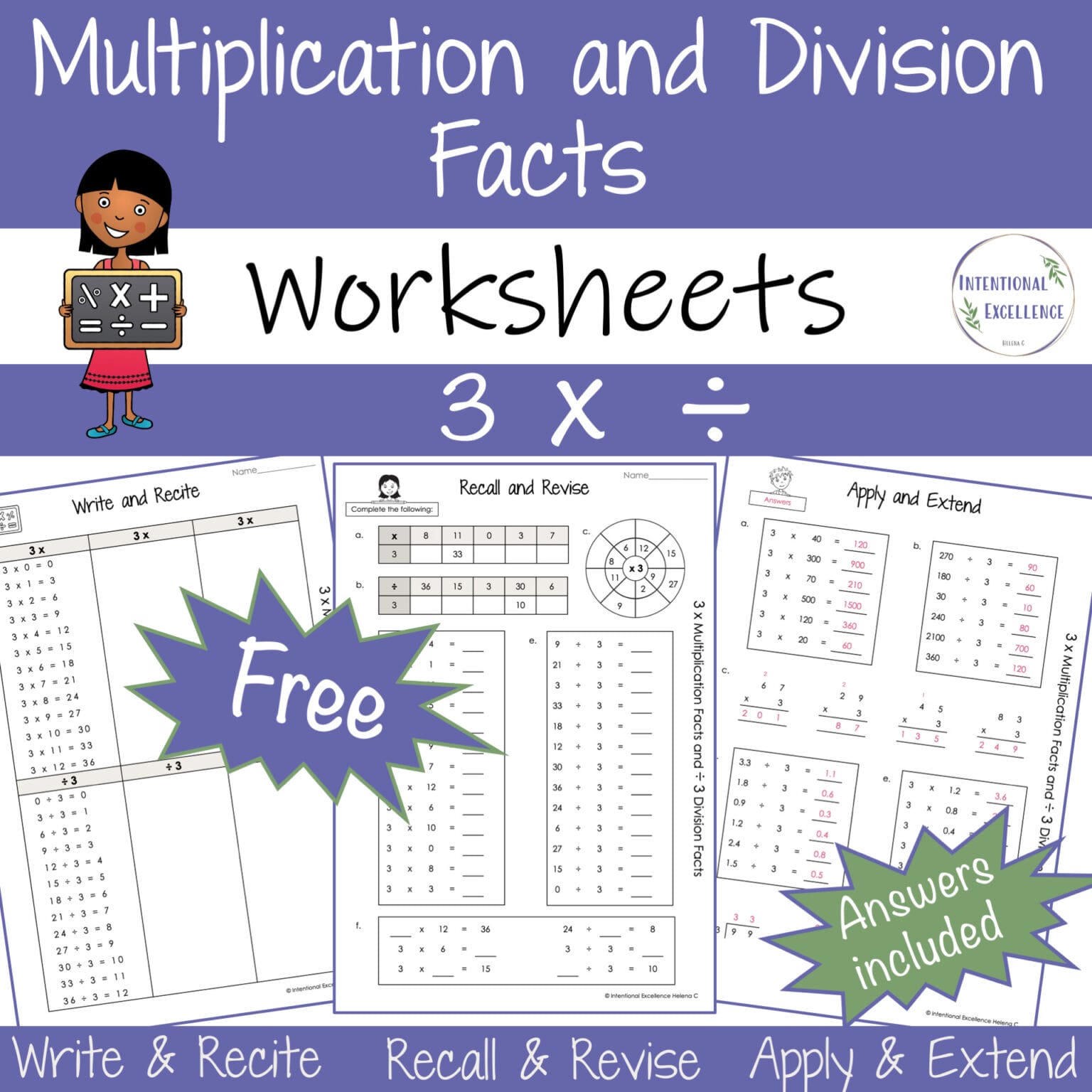 FREE BUNDLE 3 Multiplication Division Basic Number Facts WARM UP ...