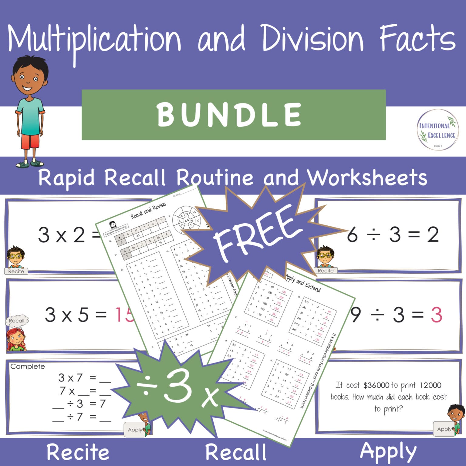 FREE BUNDLE 3 Multiplication Division Basic Number Facts WARM UP ...