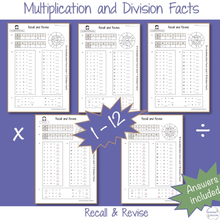 Recall and Revise WORKSHEETS 1-12 Multiplication and Division Basic ...