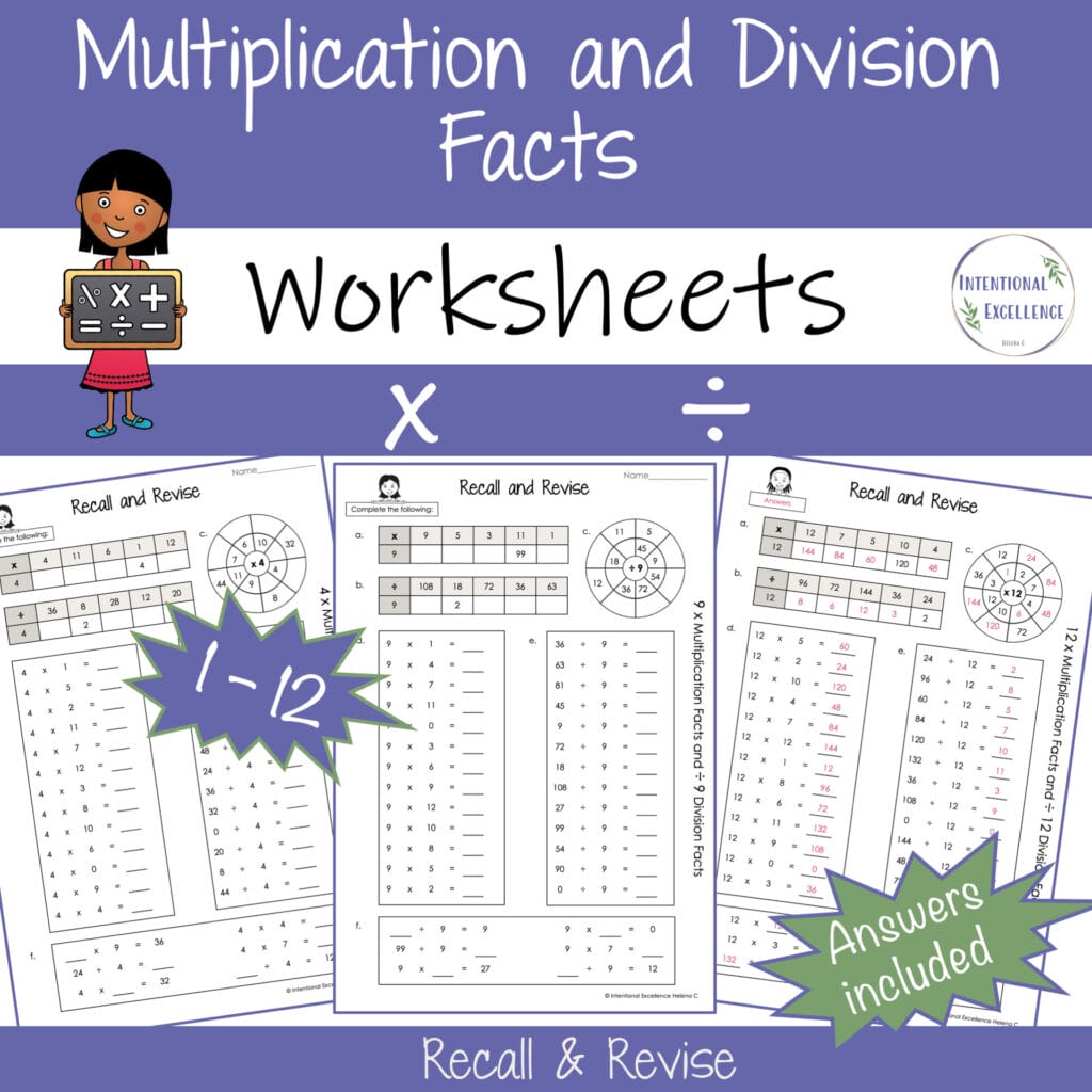 BUNDLE WORKSHEETS 1-12 Multiplication and Division Basic Facts Times ...
