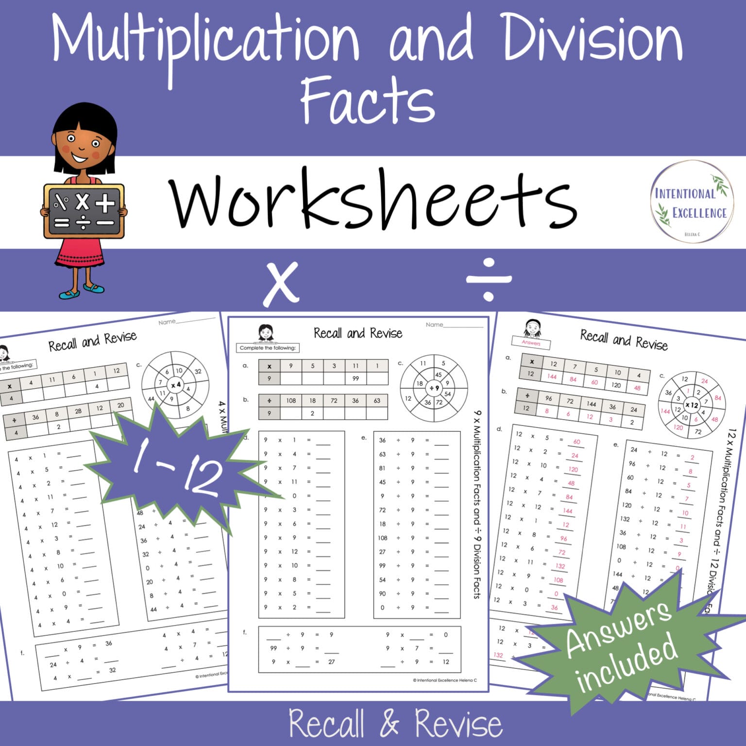 Recall and Revise WORKSHEETS 1-12 Multiplication and Division Basic ...