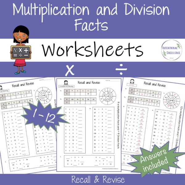 BUNDLE WORKSHEETS 1-12 Multiplication and Division Basic Facts Times ...