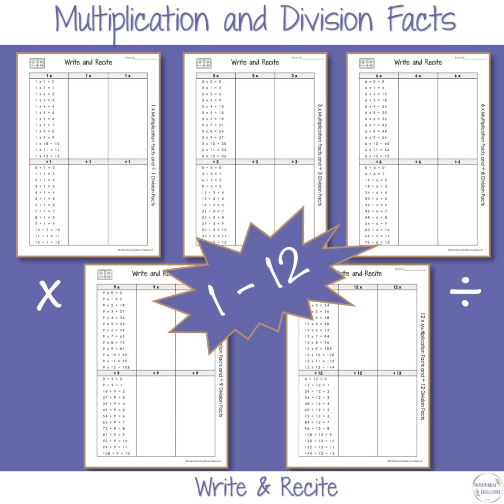 Write and Recite WORKSHEETS 1-12 Multiplication and Division Basic ...