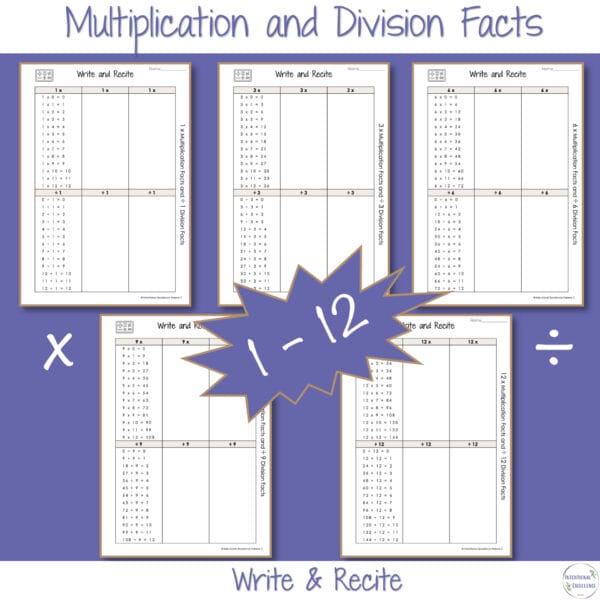 BUNDLE WORKSHEETS 1-12 Multiplication and Division Basic Facts Times ...