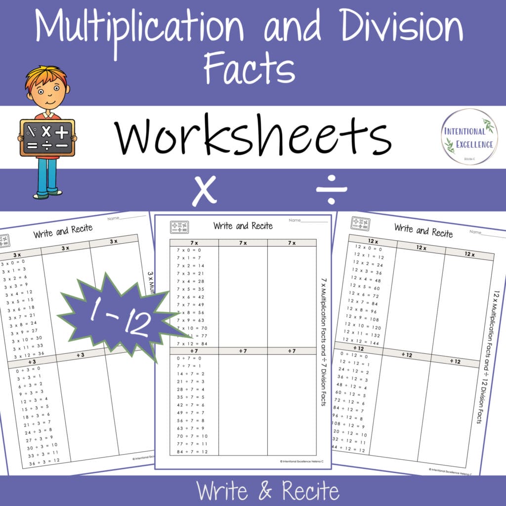 BUNDLE WORKSHEETS 1-12 Multiplication and Division Basic Facts Times ...