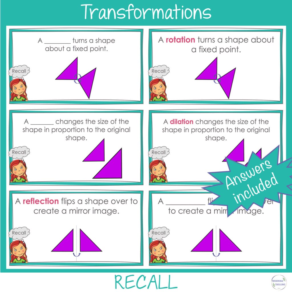 BUNDLE 2D Transformations Dilation Reflection Rotation Translation WARM ...