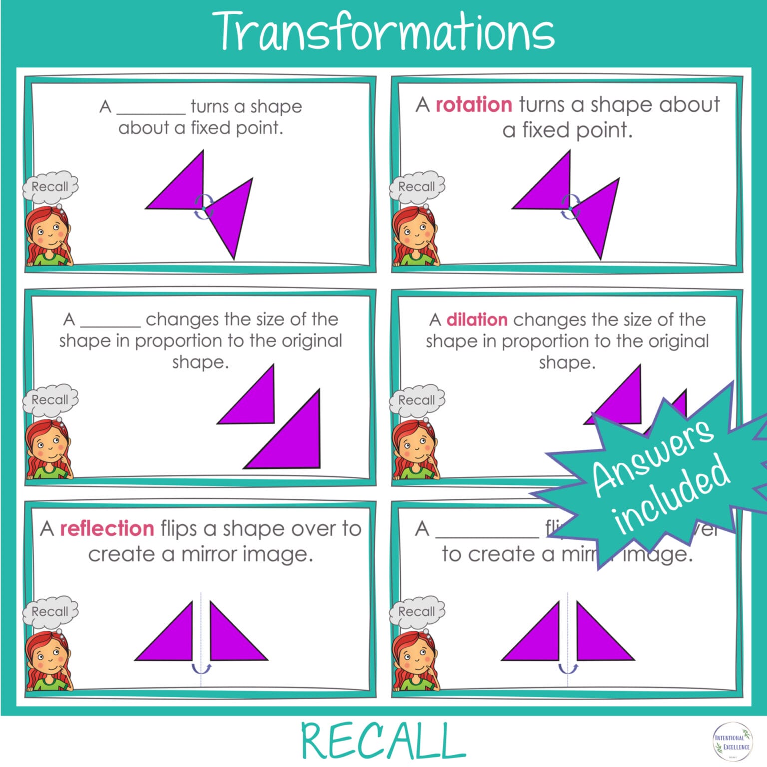 BUNDLE 2D Transformations Dilation Reflection Rotation Translation WARM ...