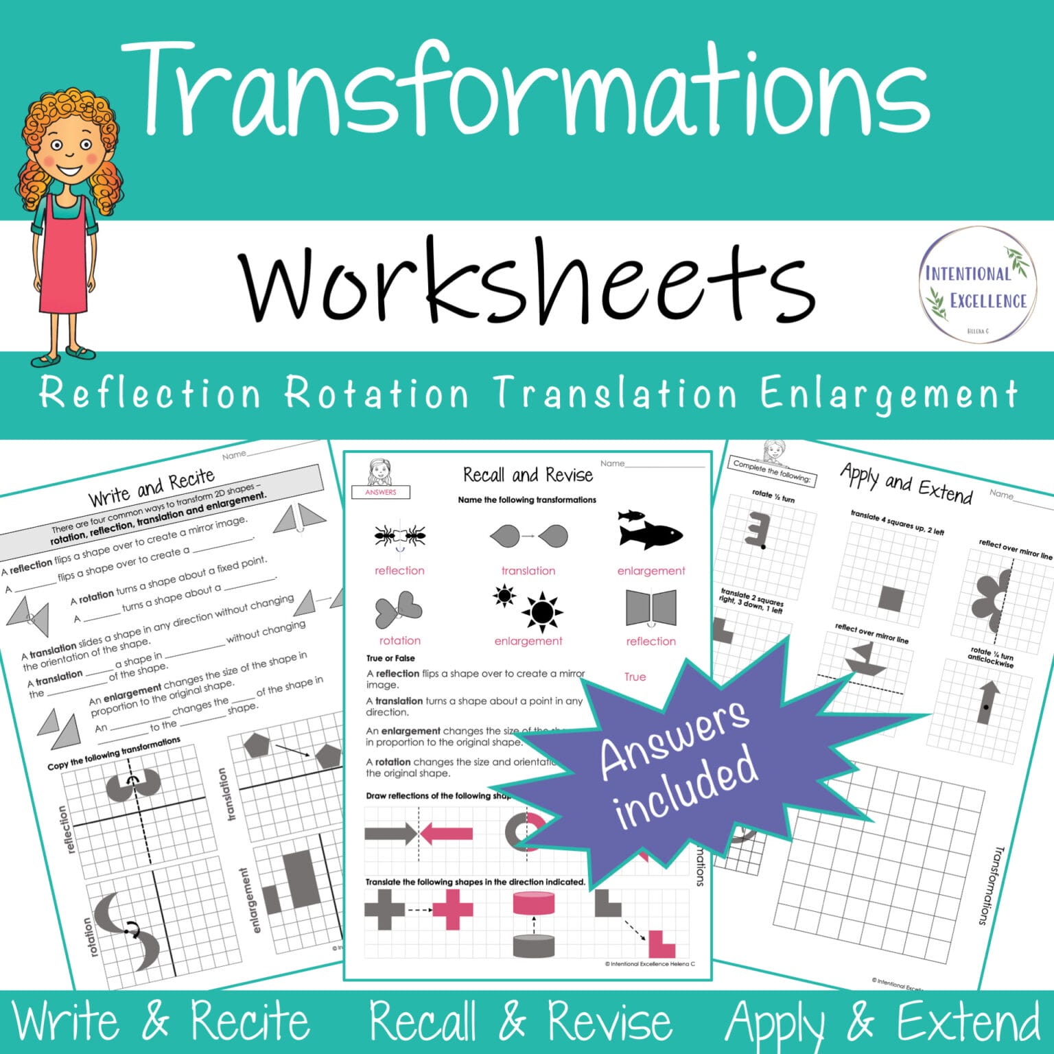 BUNDLE 2D Transformations Enlargement Reflection Rotation Translation ...