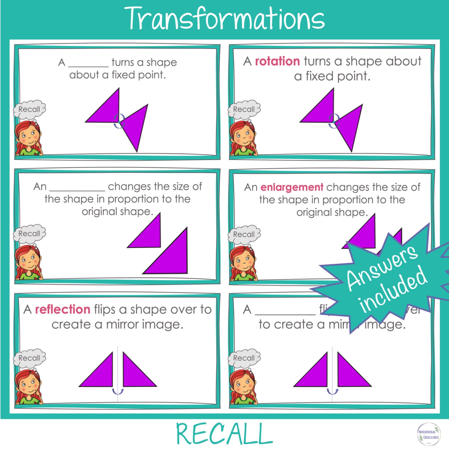 BUNDLE 2D Transformations Enlargement Reflection Rotation Translation ...