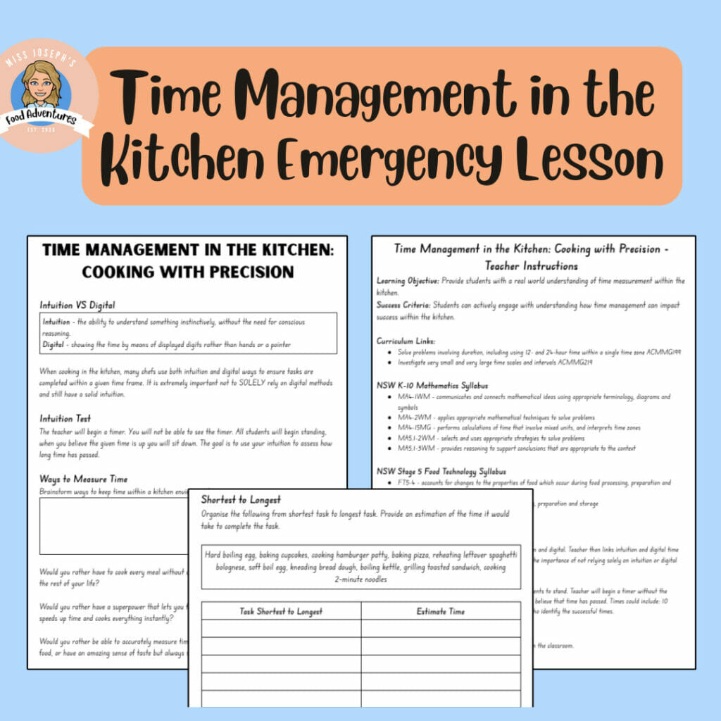 Time Management in the Kitchen Emergency Lesson - ANSWERS INCLUDED ...