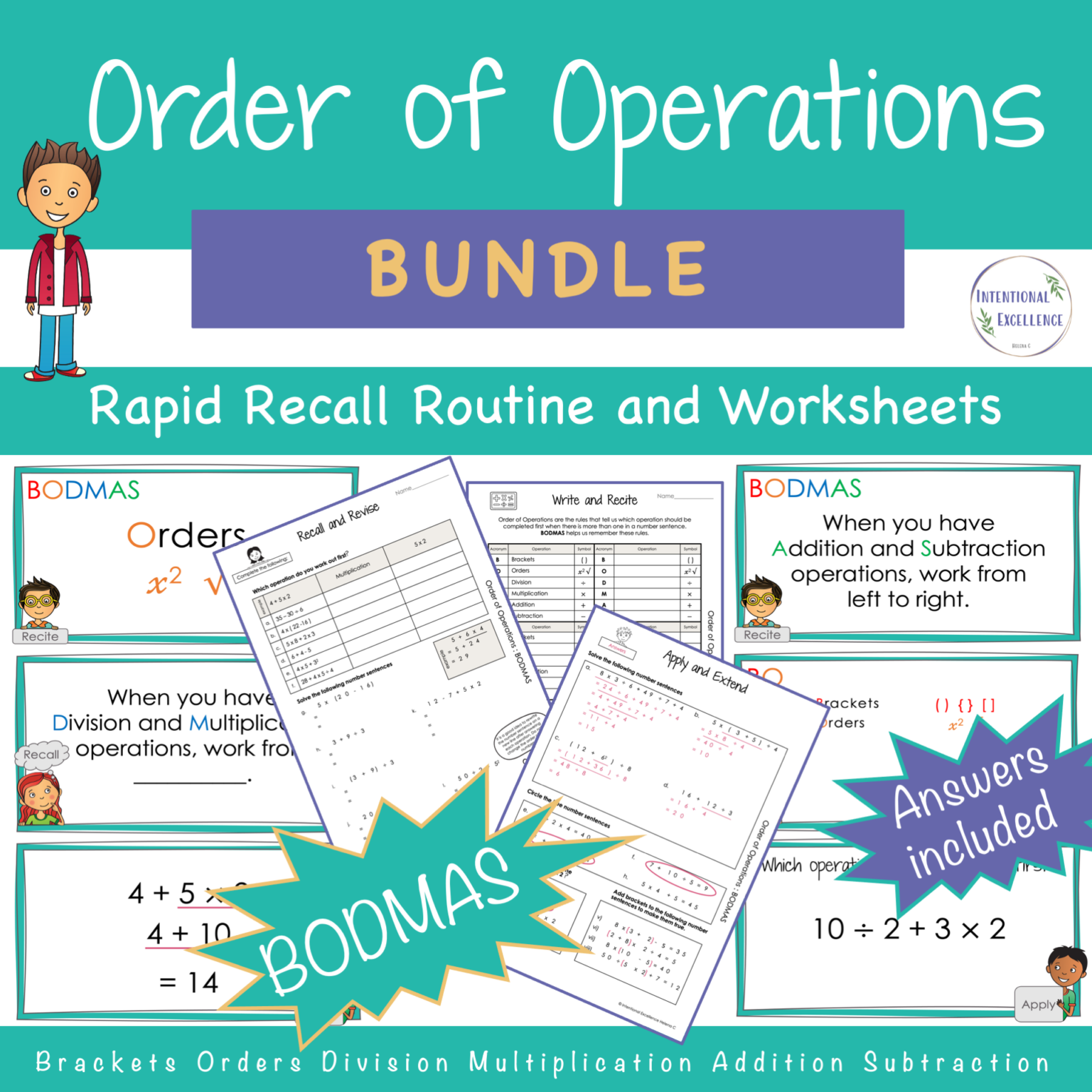 BUNDLE BODMAS Order of Operations WARM UP and WORKSHEETS Year 6 Math ...