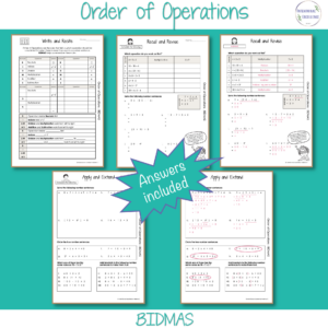 BIDMAS Order of Operations WORKSHEETS Year 6 Math Review Homework ...