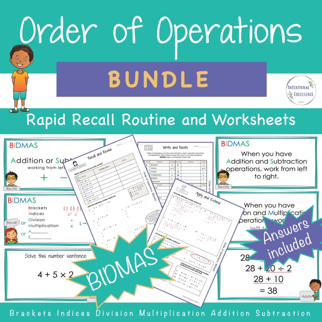 BUNDLE BIDMAS Order of Operations WARM UP and WORKSHEETS Year 6 Math ...