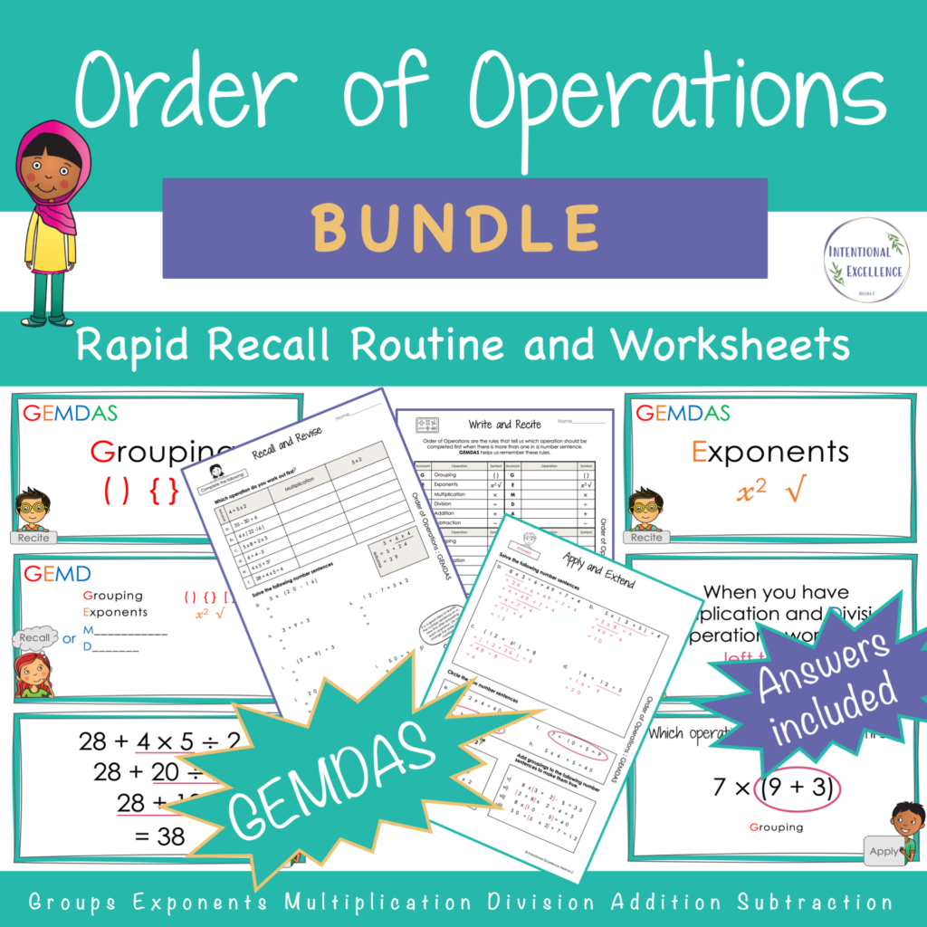 BUNDLE GEMDAS Order of Operations WARM UP and WORKSHEETS Year 6 Math ...