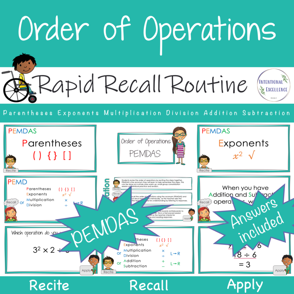 PEMDAS Order of Operations WARM UP Rapid Recall Routine Year 6 Math ...