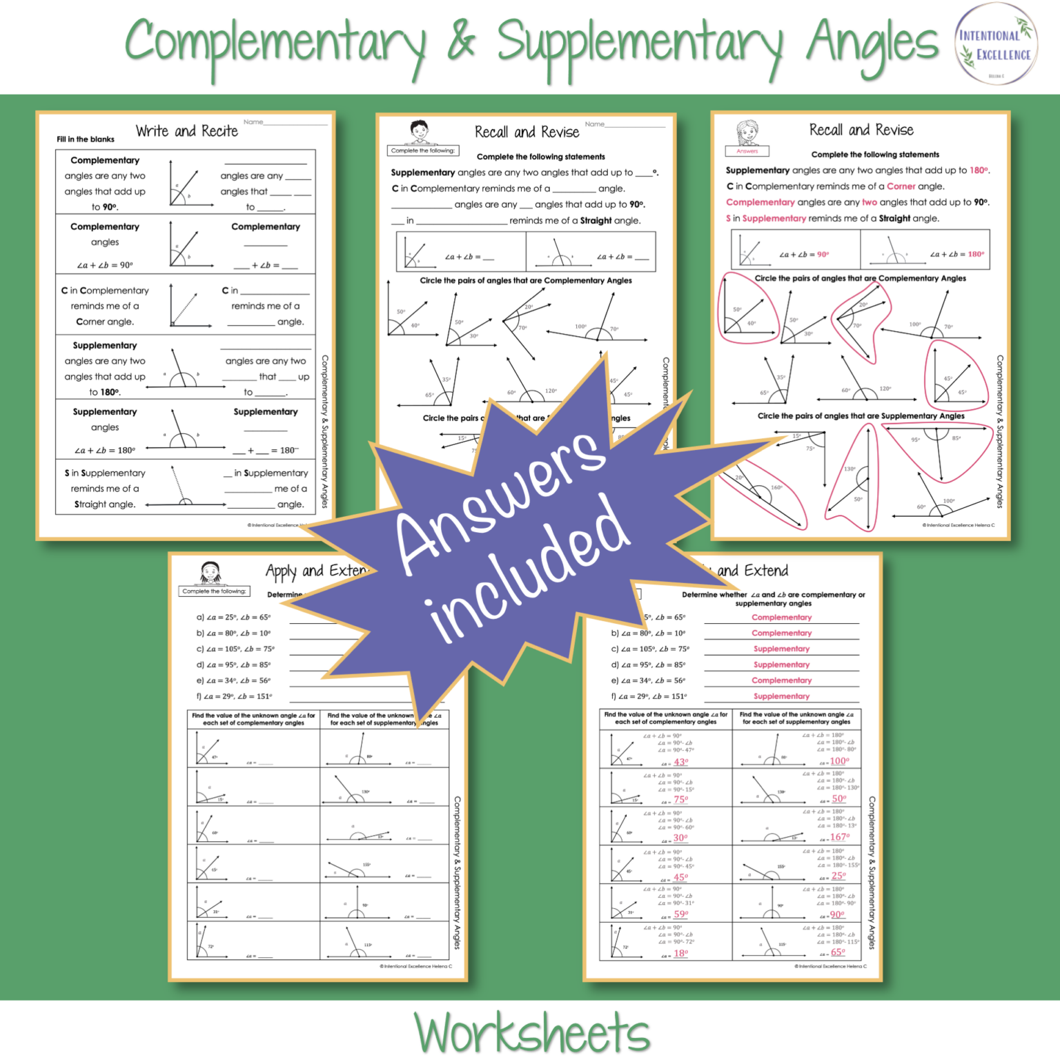 Complementary and Supplementary Angles Year 4 - 6 Math Review Warm up ...