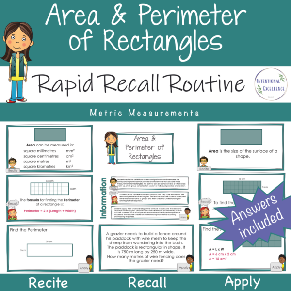 BUNDLE Area and Perimeter of Rectangles WARM UP Activity WORKSHEETS ...
