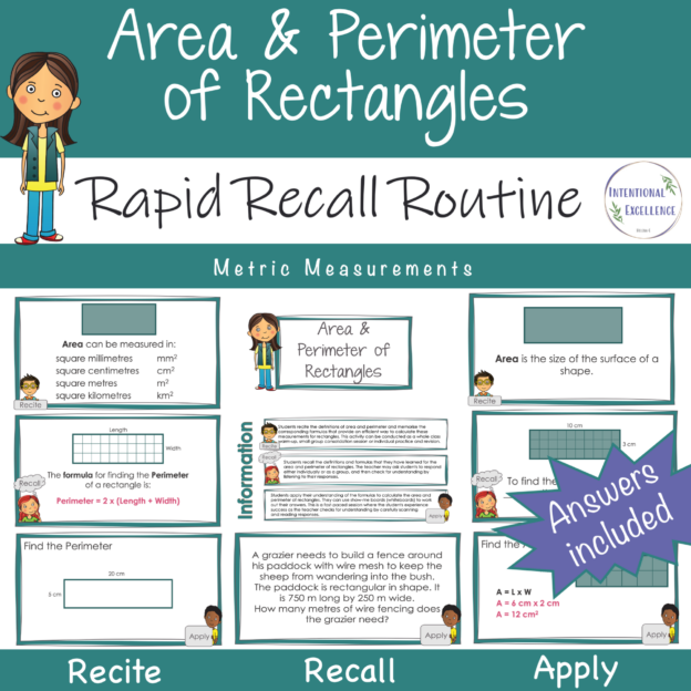 Area and Perimeter of Rectangles WARM UP Activity Math Review Rapid ...