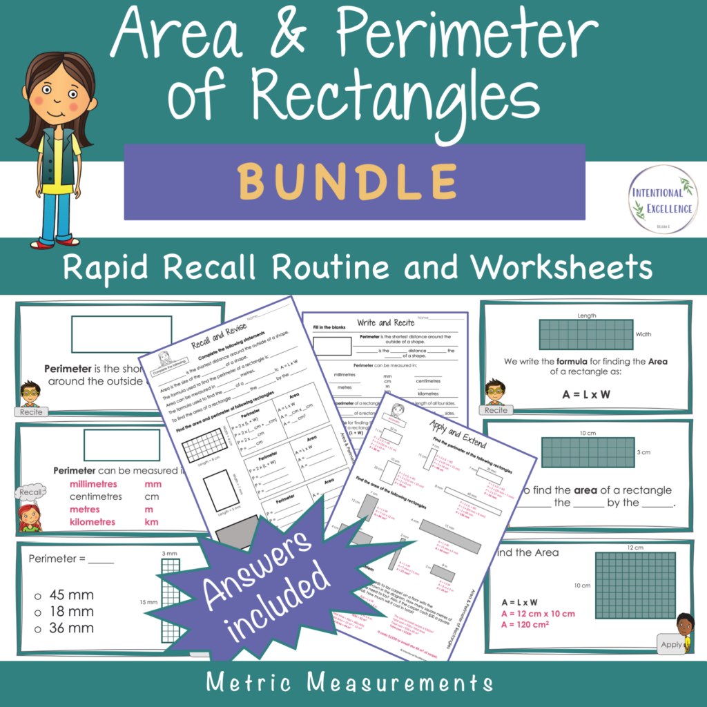 BUNDLE Area and Perimeter of Rectangles WARM UP Activity WORKSHEETS ...