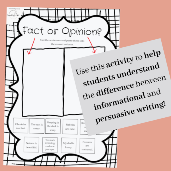 Fact or Opinion Cut and Paste Activity - Informational Writing ...