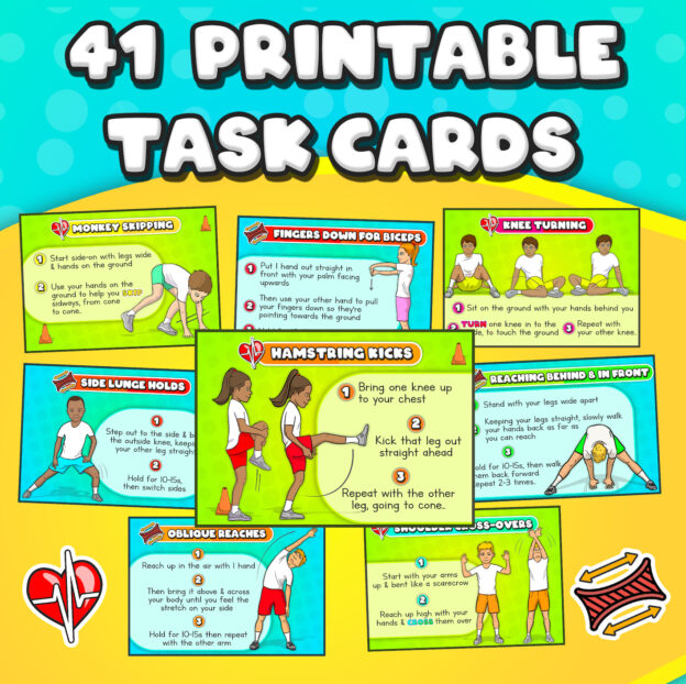 Warming up & Stretching exercise task cards for PE and Sport - Teacher ...