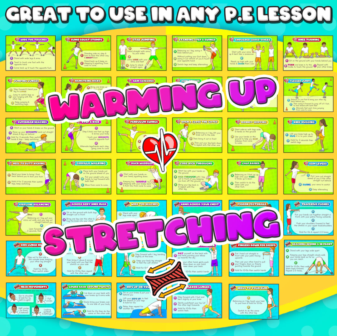 Warming up & Stretching exercise task cards for PE and Sport - Teacher ...